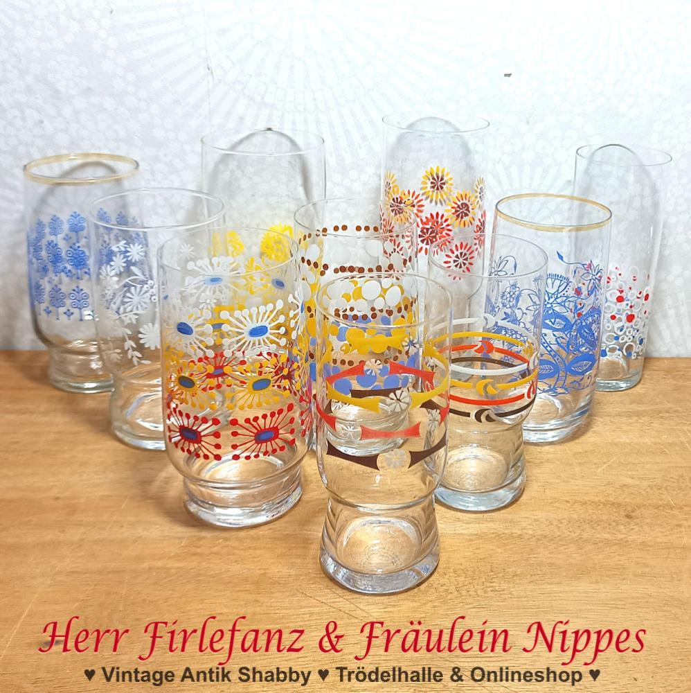 DDR Limoglas mit buntem Retro Dekor