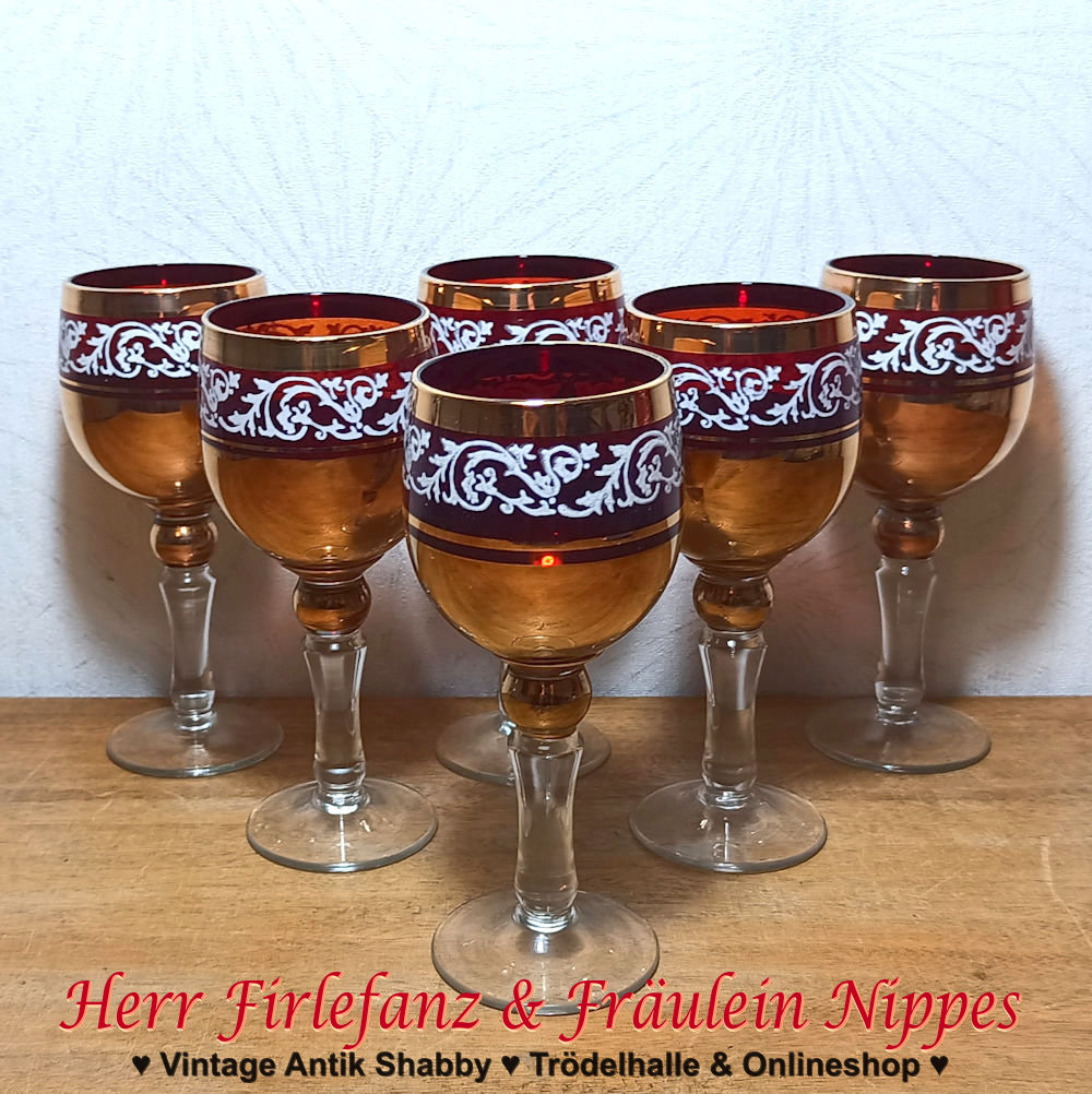 Vintage Weingläser weiß gold orange